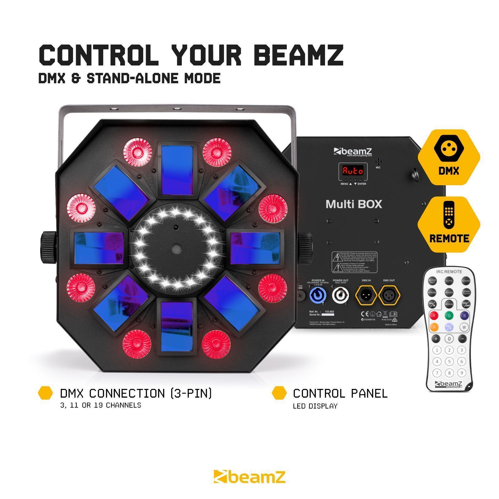 BeamZ MultiBox 4-in-1 LED-Lichteffekt mit Laser, Strobe, PAR und Derby ...