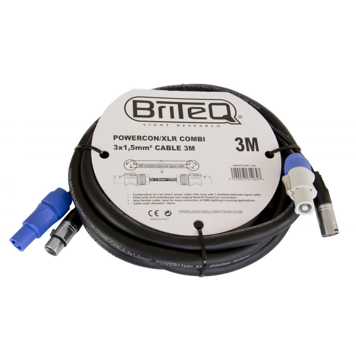 BRITEQ Powercon/XLR Pro Combi Kabel 3m 3x1,5mm² BRITEQ Powercon/XLR Pro ...